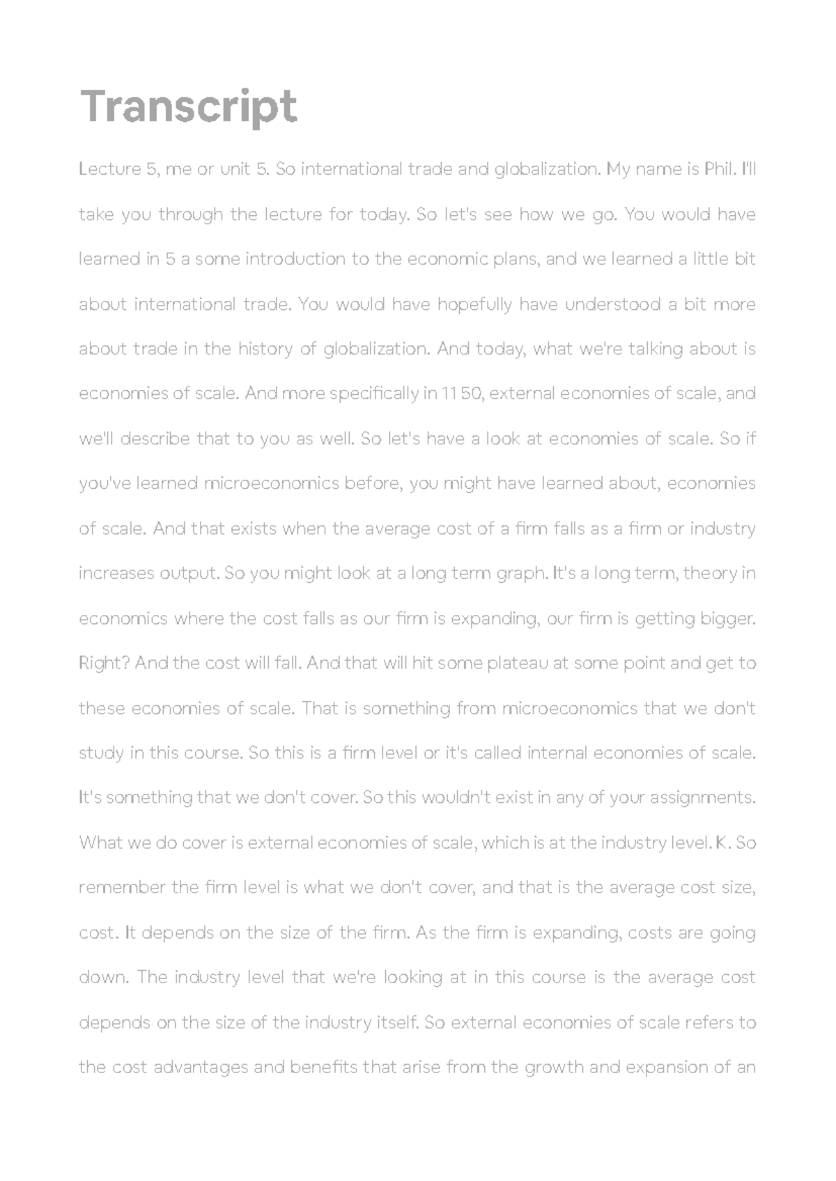 Lecture 5B - Zzz - Transcript Lecture 5, me or unit 5. So international trade and globalization ...