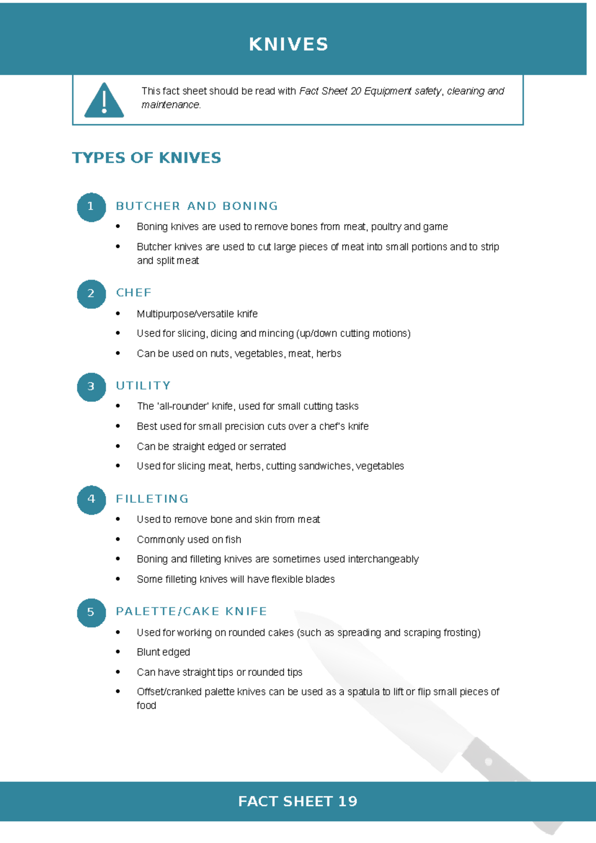 Fact sheet 19 - Knives Student - This fact sheet should be read with ...