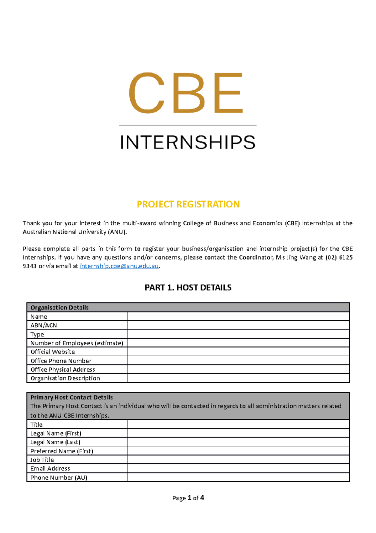 Registration Form - PROJECT REGISTRATION Thank you for your interest in ...