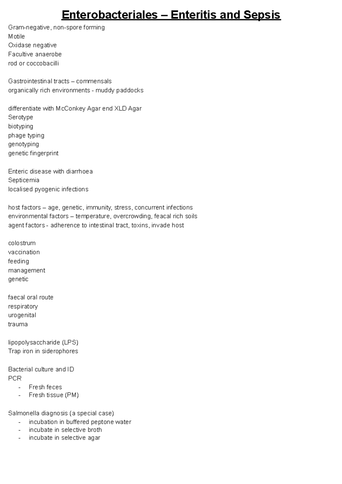 Enterobacteriales (Enteritis and Sepsis) - Enterobacteriales ...
