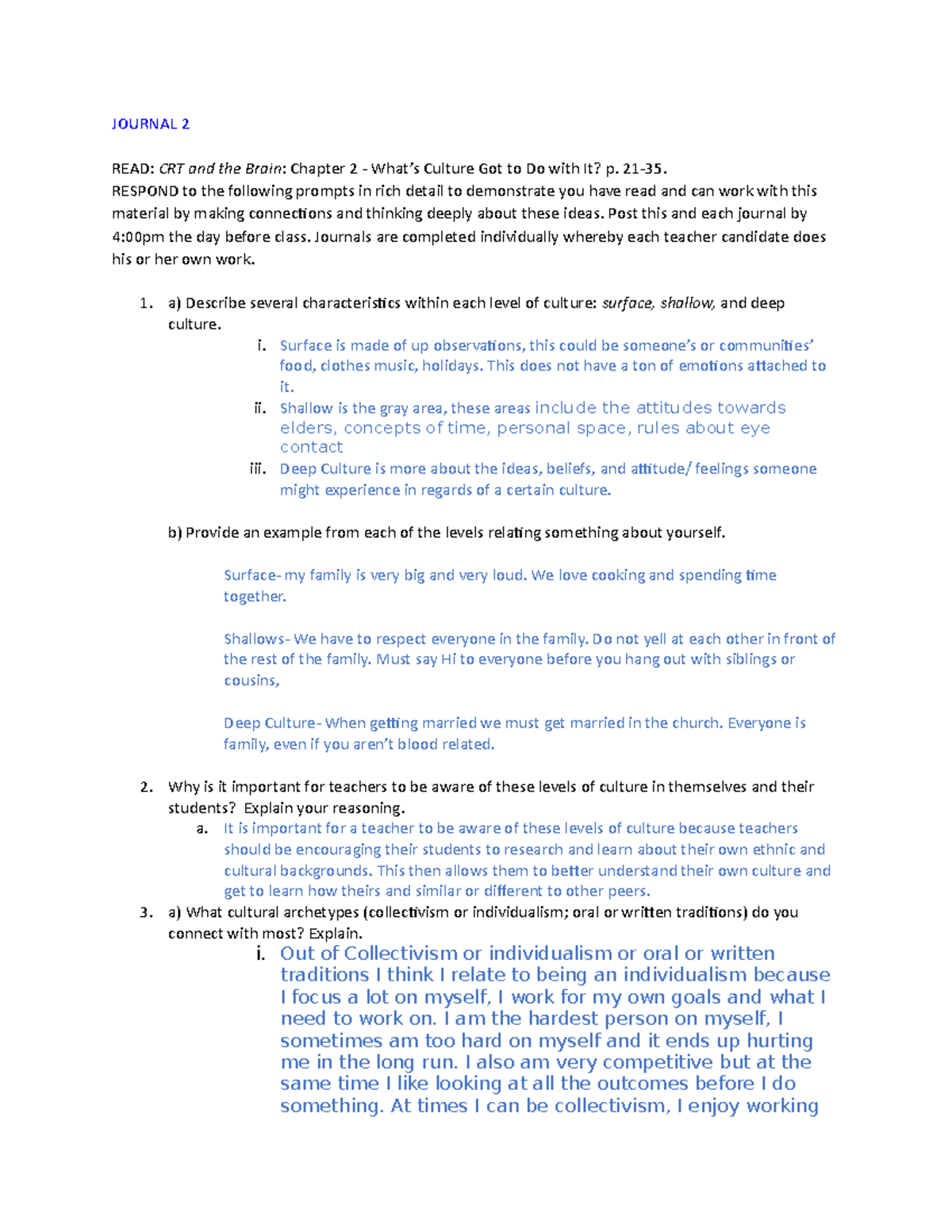 Journal 2 - JOURNAL 2 READ: CRT and the Brain: Chapter 2 - What’s ...