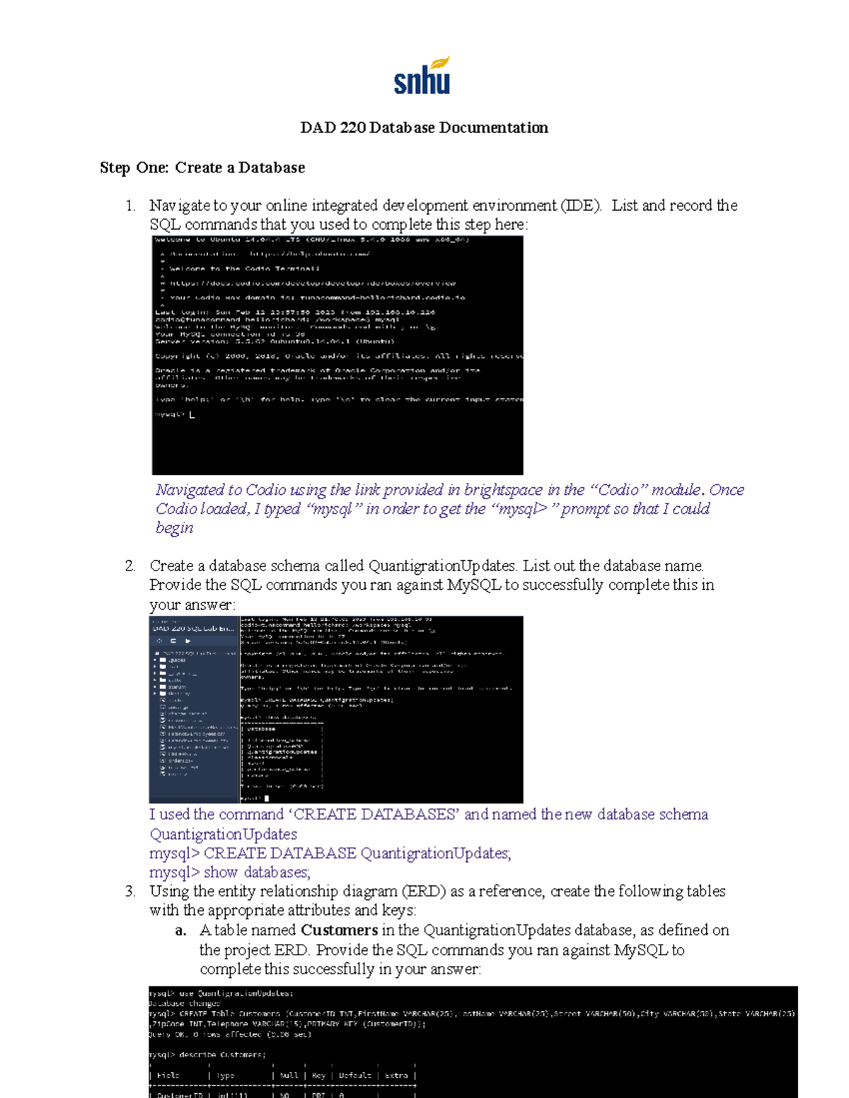 Dad 220 Database Documentation Dad 220 Database Documentation Step One Create A Database