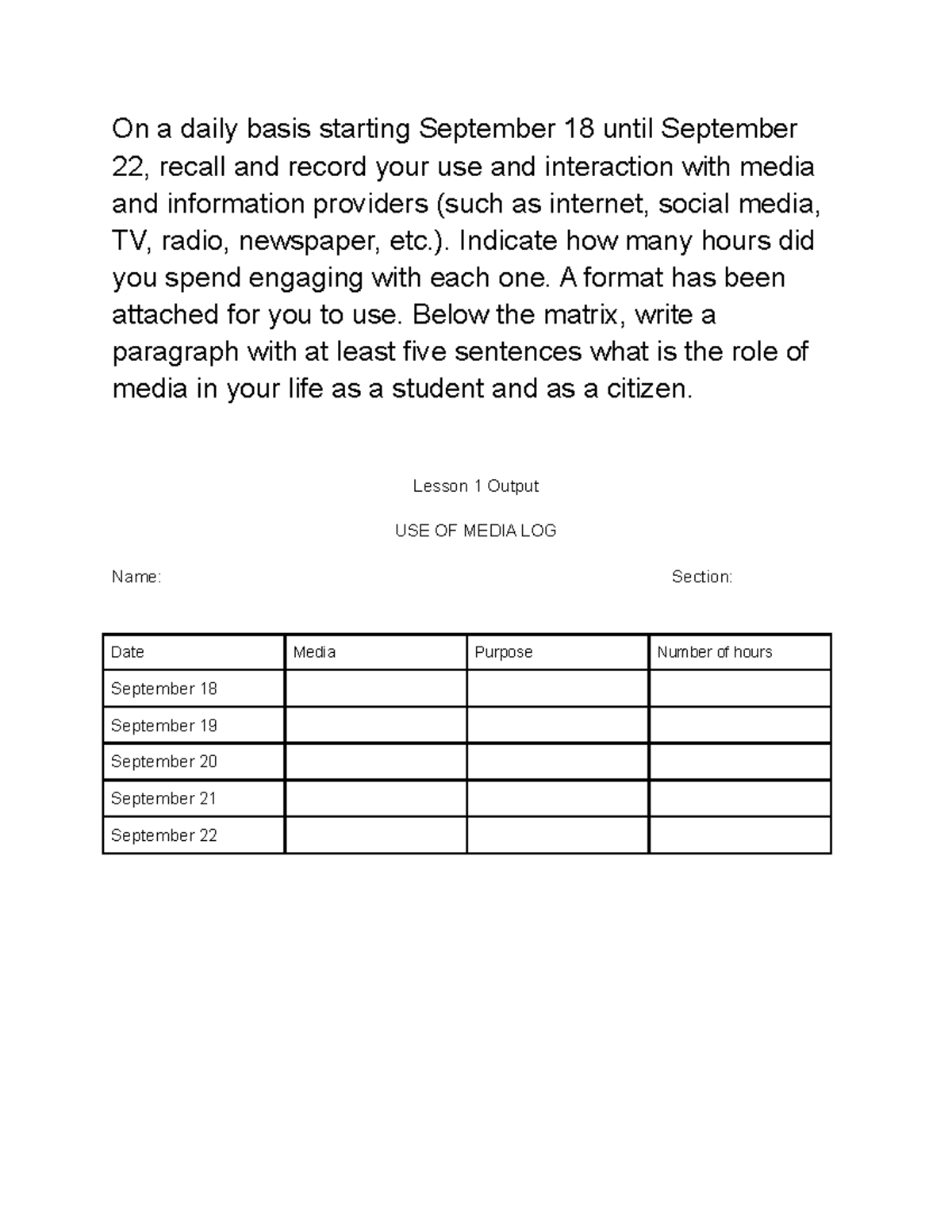 Media-Use-Log-Timeline-of-exposure-to-media - On a daily basis starting ...