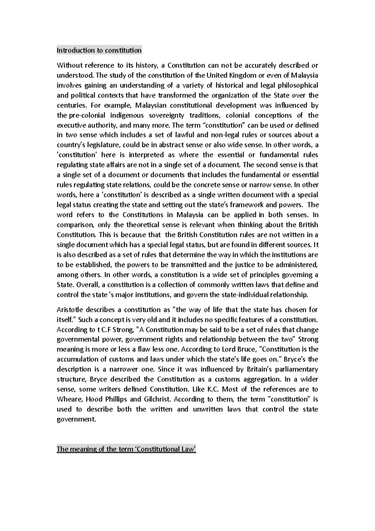 Consti Paraphr - CHAP 1 - Tutorial - Introduction to constitution Without reference to its ...