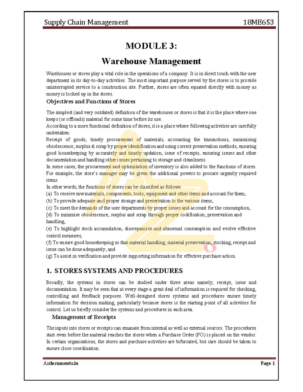 SCM Mod3@Az Documents - MODULE 3: Warehouse Management Warehouses or ...