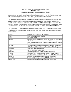 PS3 - Problem Set 3 with Stata - SESP 310: Causal Methods for Evaluating Policy Problem Set 3 ...