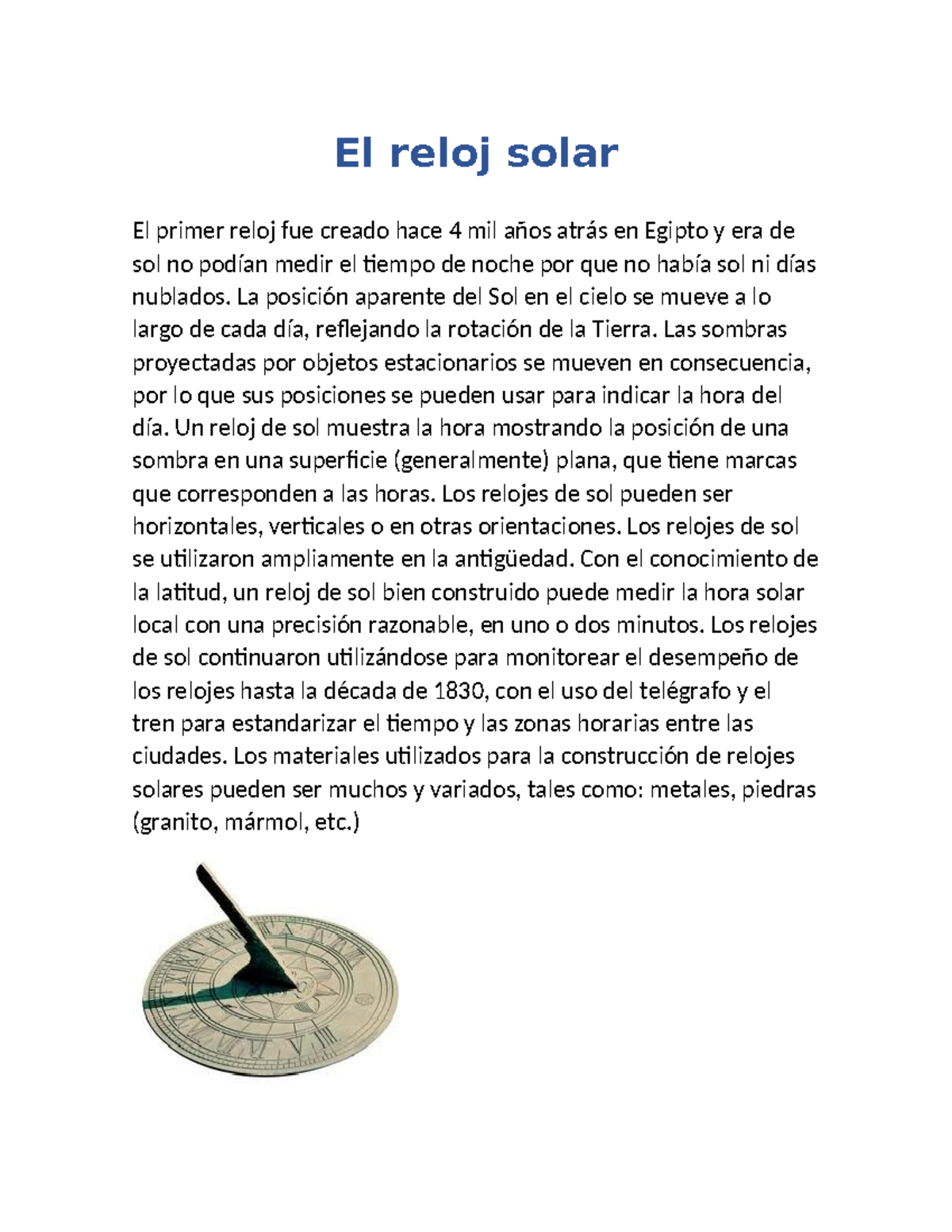 Clasificación de la materia - El reloj solar El primer reloj fue creado ...
