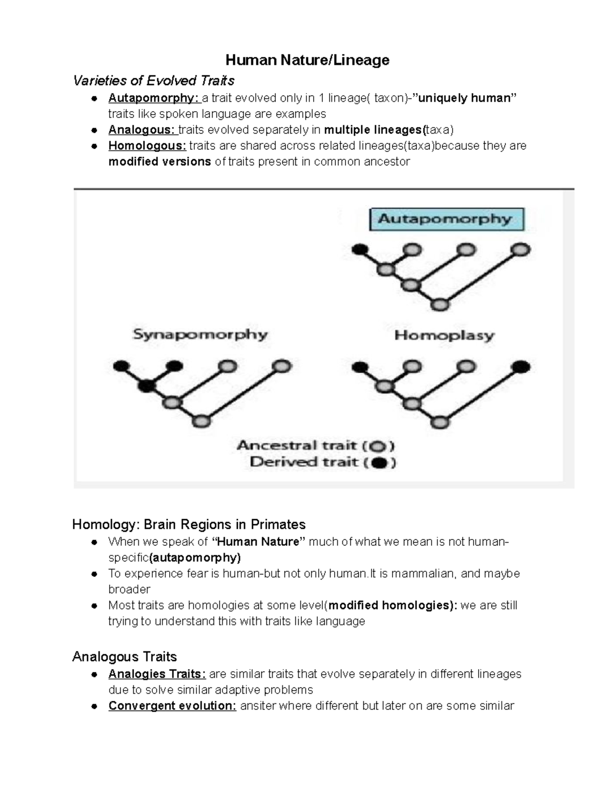 Week 3 Lecture 2 - Human Nature/Lineage Varieties of Evolved Traits ...