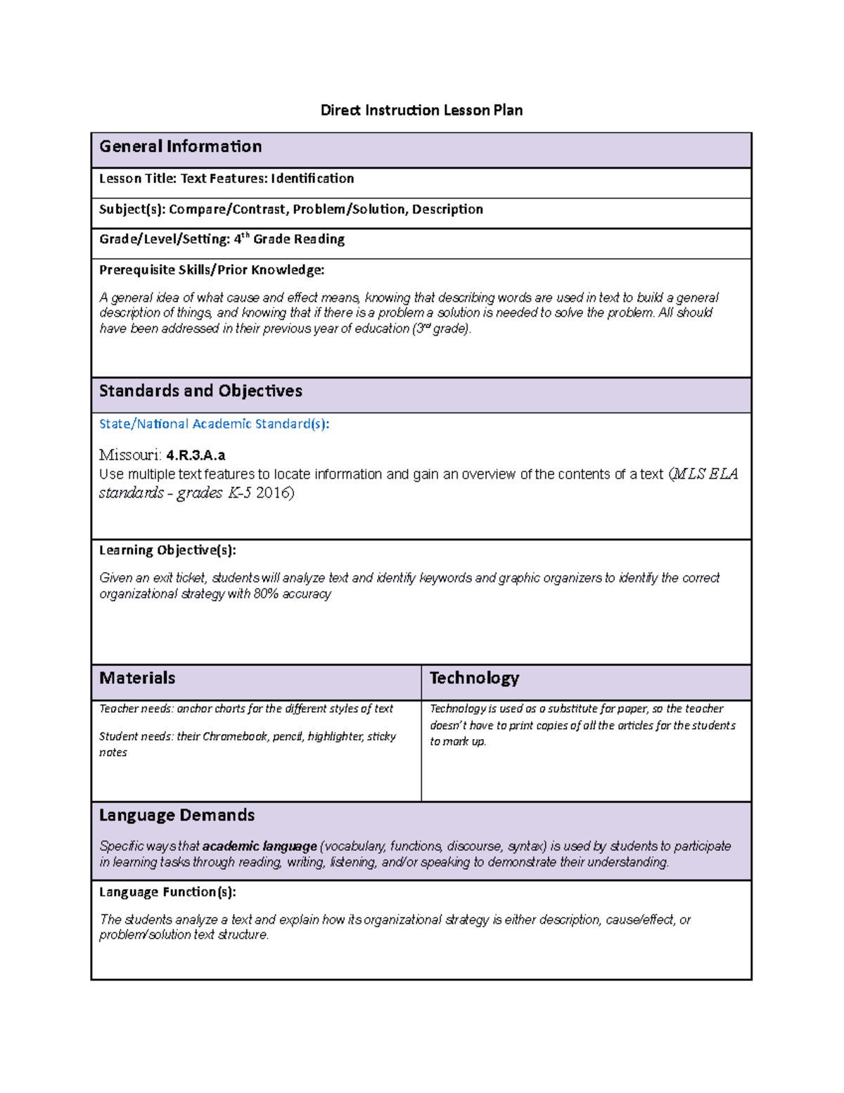 Task 2 - Task 2 - Performance Assessment - Direct Instruction Lesson ...