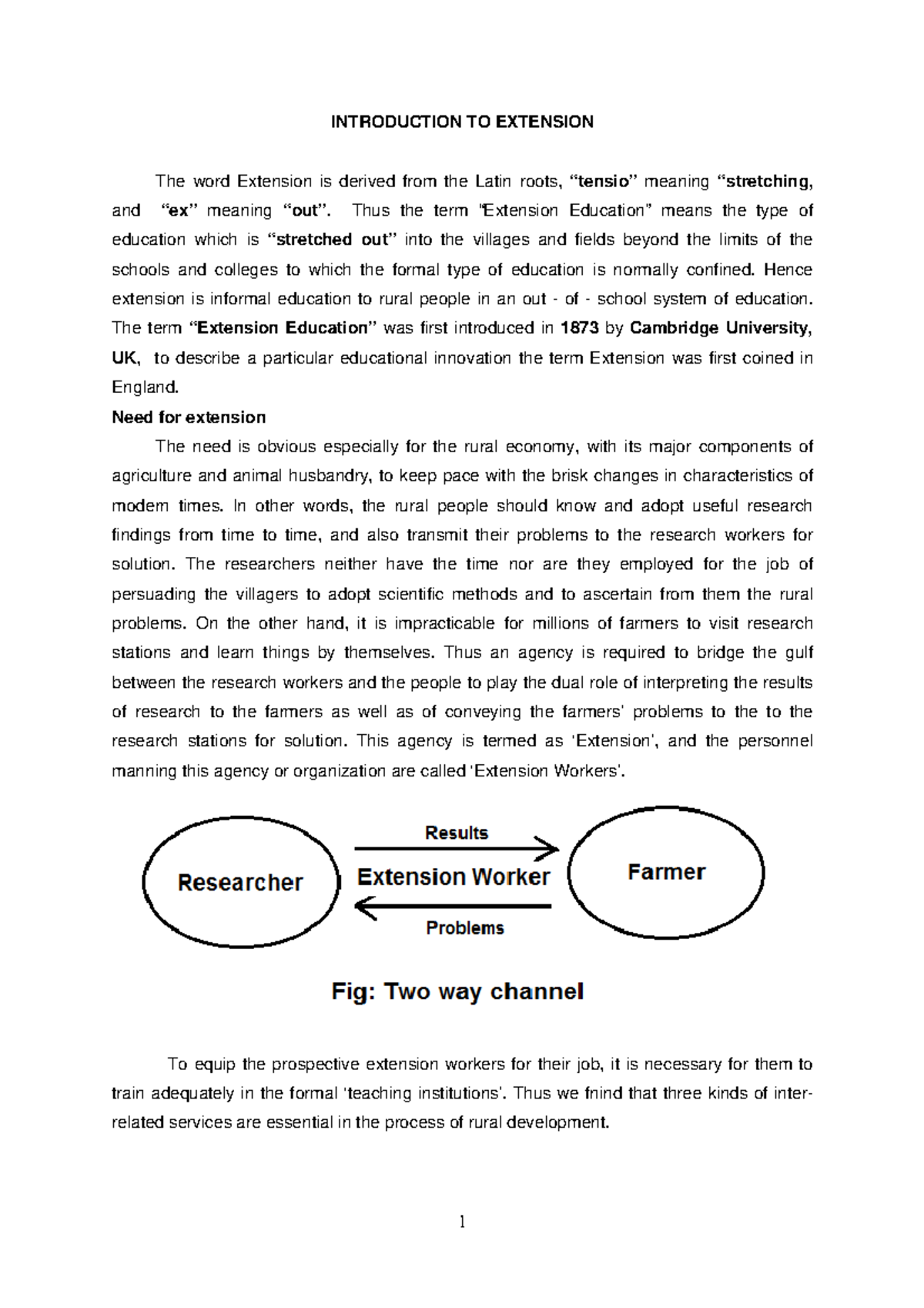 Extension Lecture notes - INTRODUCTION TO EXTENSION The word Extension ...