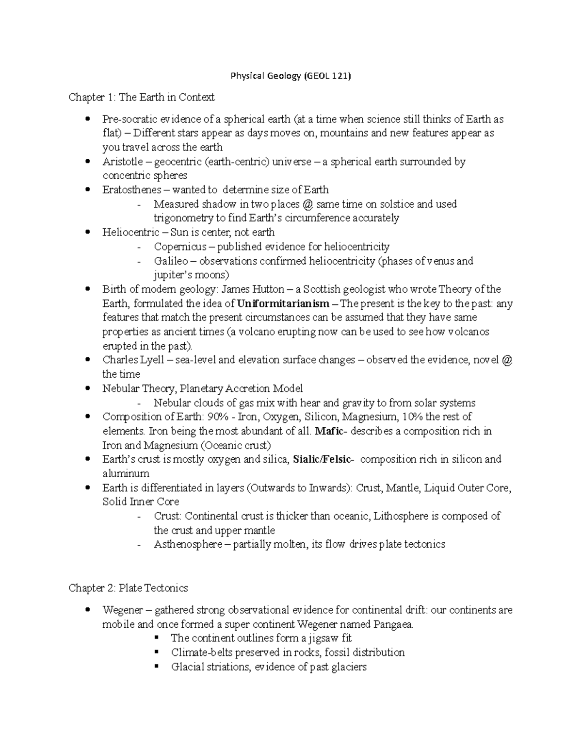 Physical Geology Class Notes - Physical Geology (GEOL 121) Chapter 1 ...