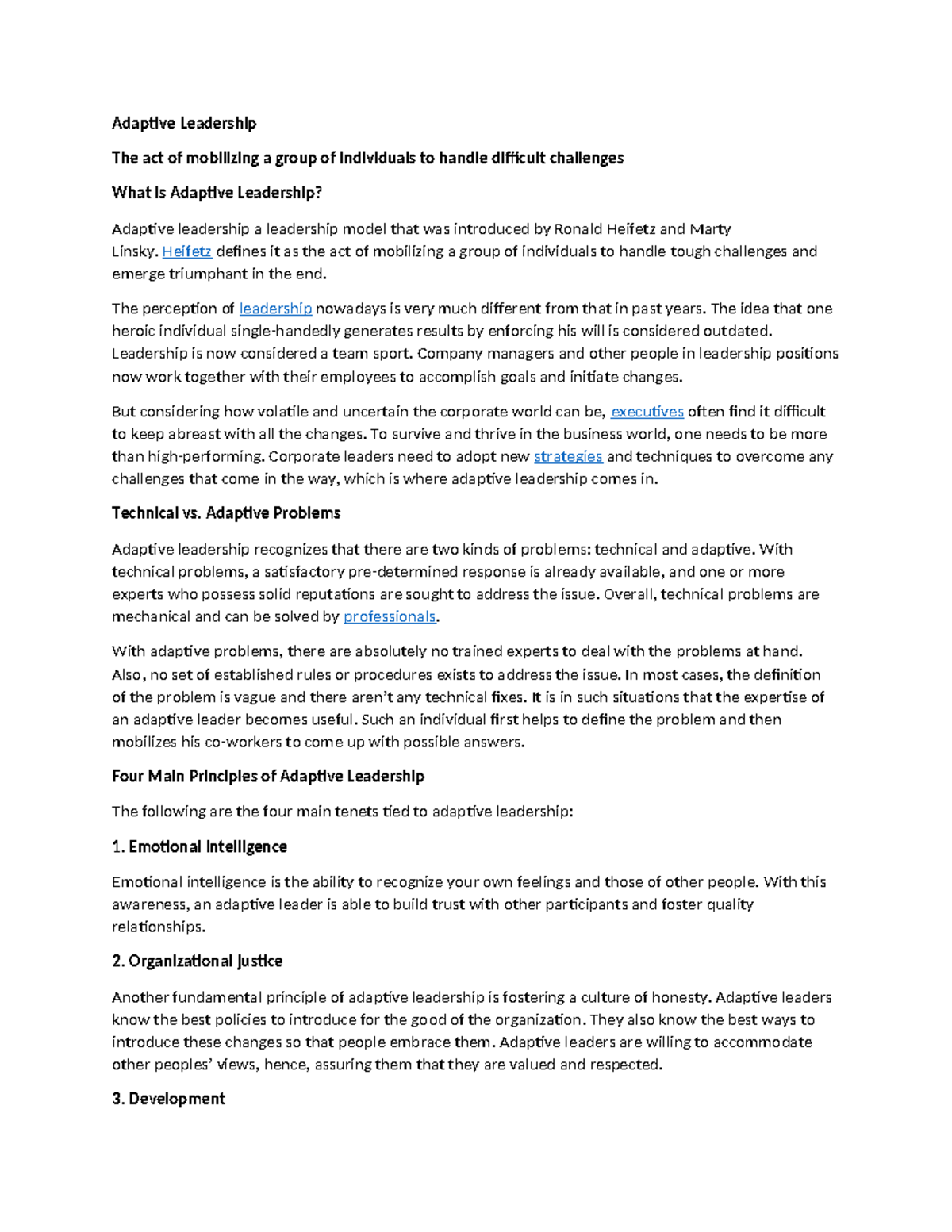 Adaptive Leadership - Heifetz defines it as the act of mobilizing a ...