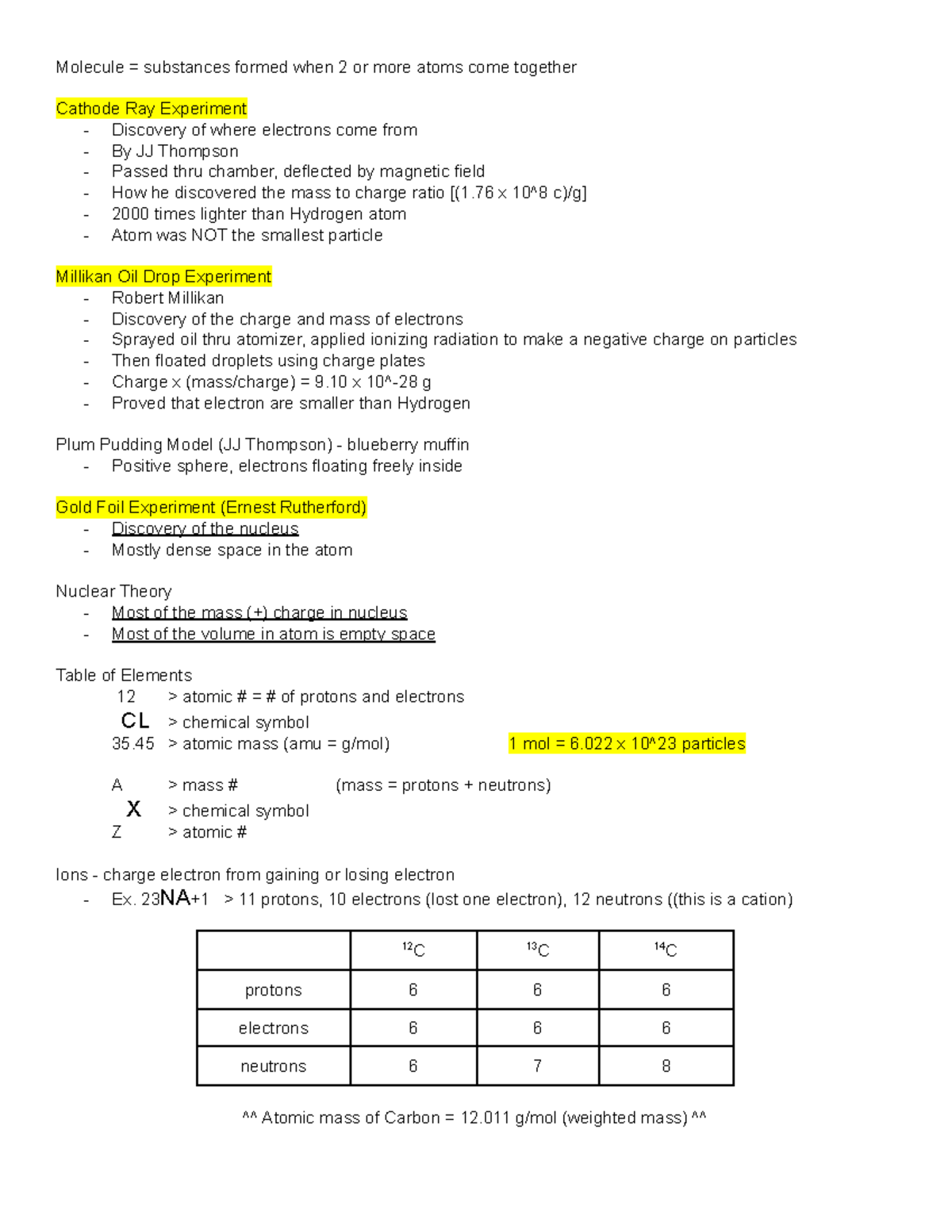 Intro to Chem Notes - A brief overview of basic chemistry on a high ...