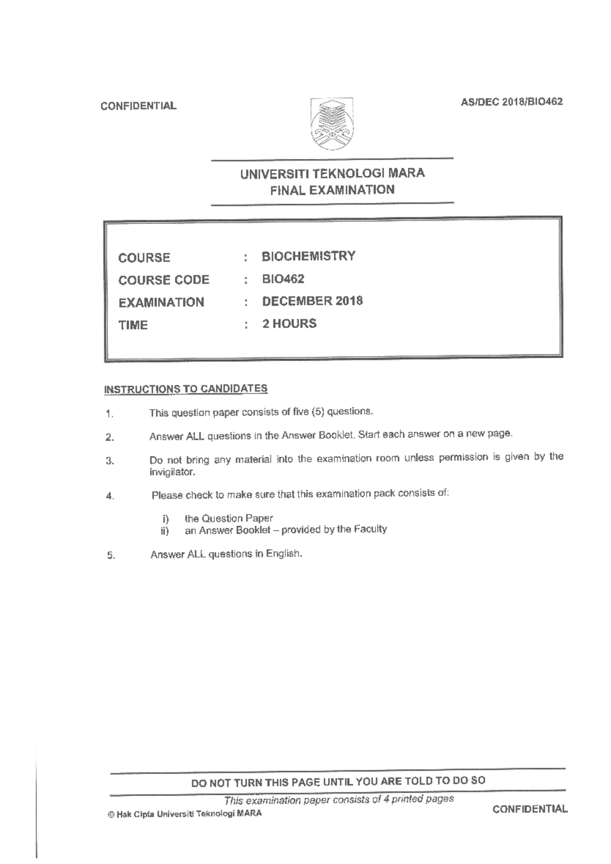 BIO462 DEC18 - Introduction To Biological Diversity - StuDocu