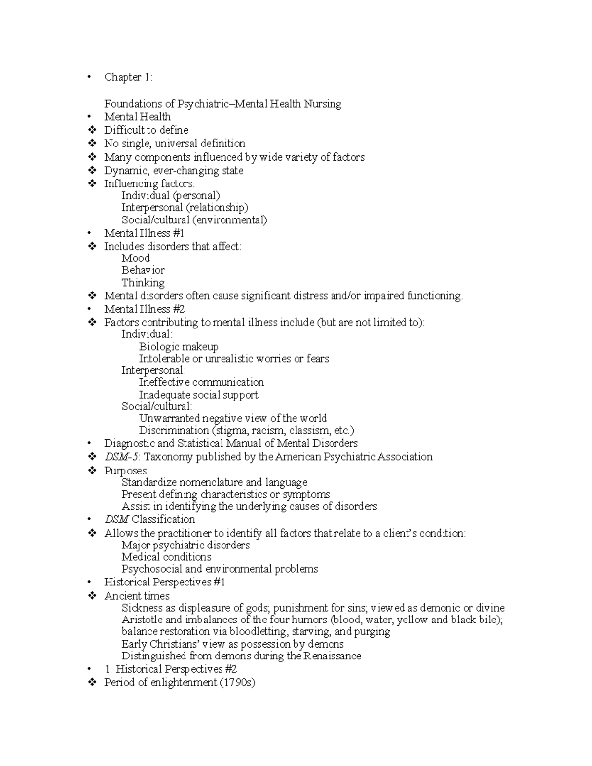 Chpt 1 - lecture - Chapter 1: Foundations of Psychiatric–Mental Health ...