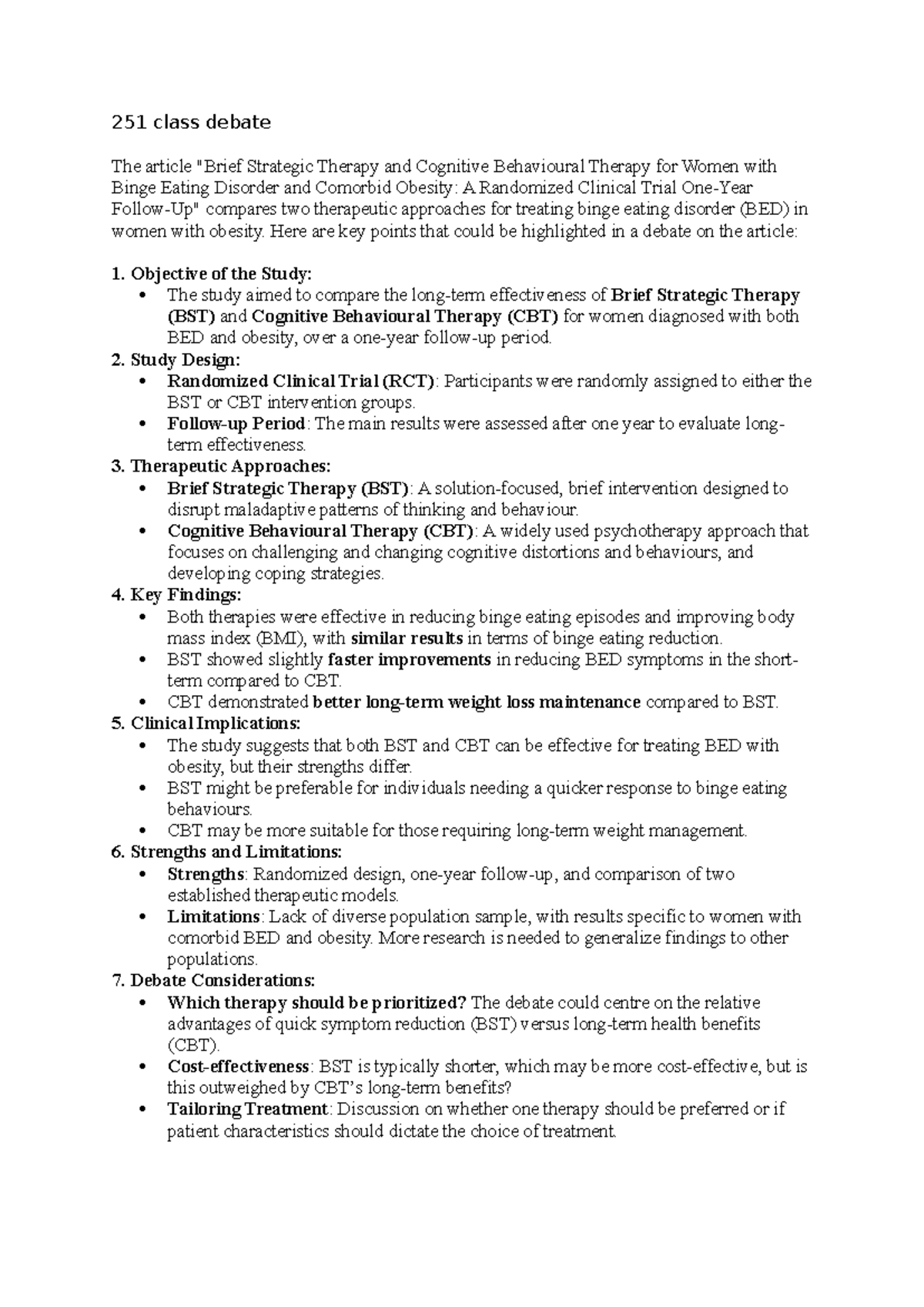251 class debate - 251 class debate The article "Brief Strategic ...