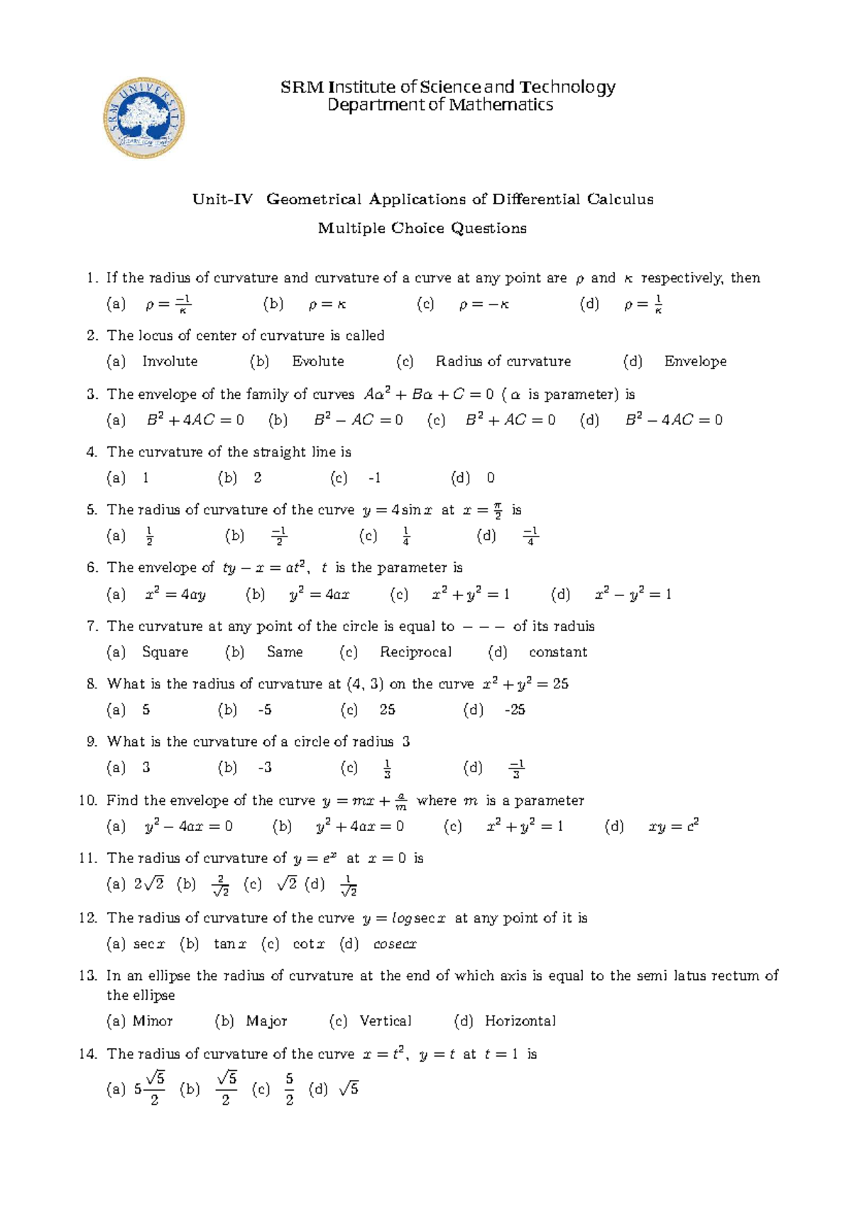 Unit-4-Application of Differential Calculus - Unit-IV Geometrical ...