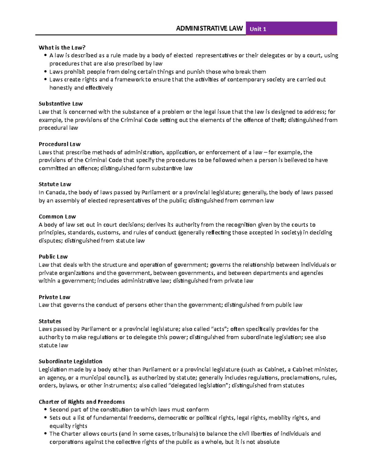 LGST 331 - U1 Learning Objectives - ADMINISTRATIVE LAW Unit 1 What is ...