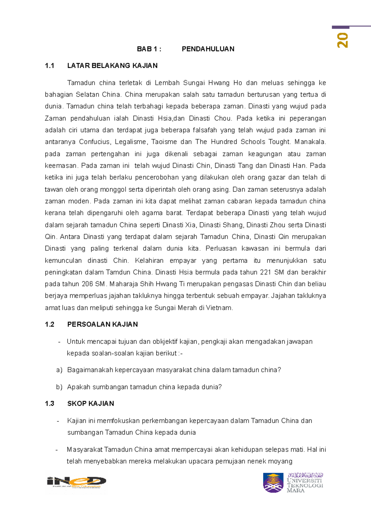 BAB 2 ( Assignment) - BAB 1 : PENDAHULUAN 20 1 LATAR BELAKANG KAJIAN ...