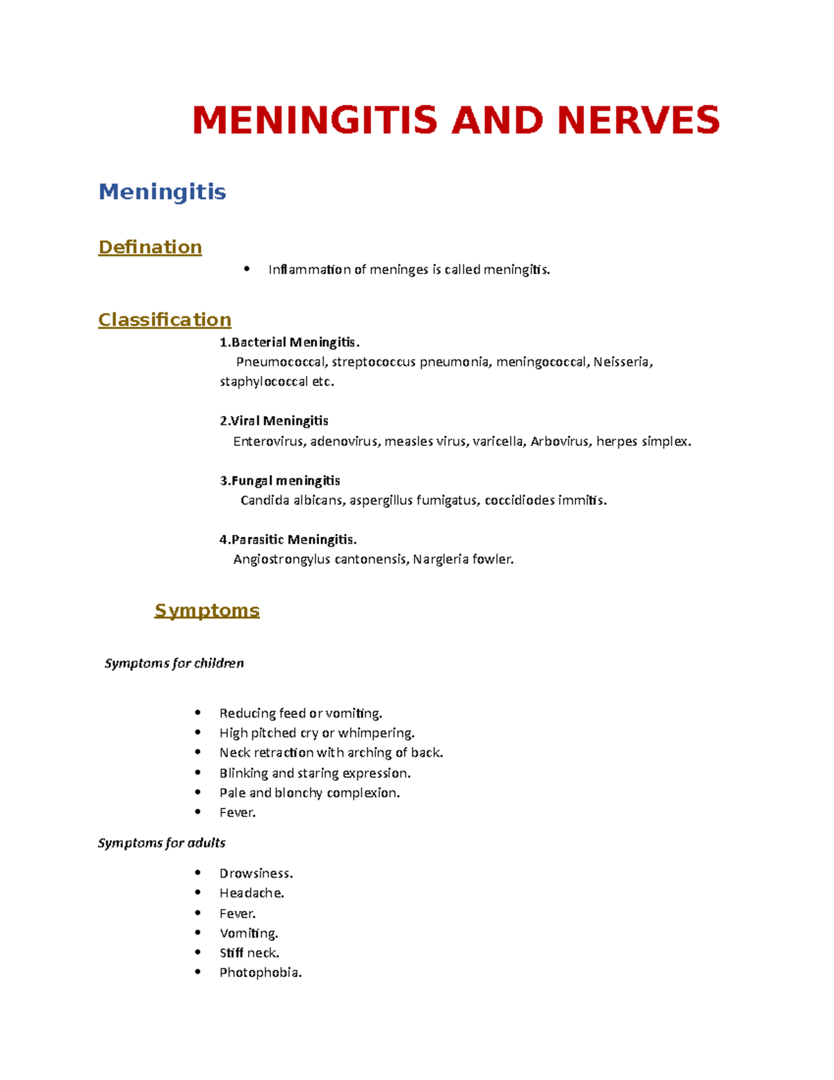 Meningitis - MENINGITIS AND NERVES Meningitis Defination Inflammation ...