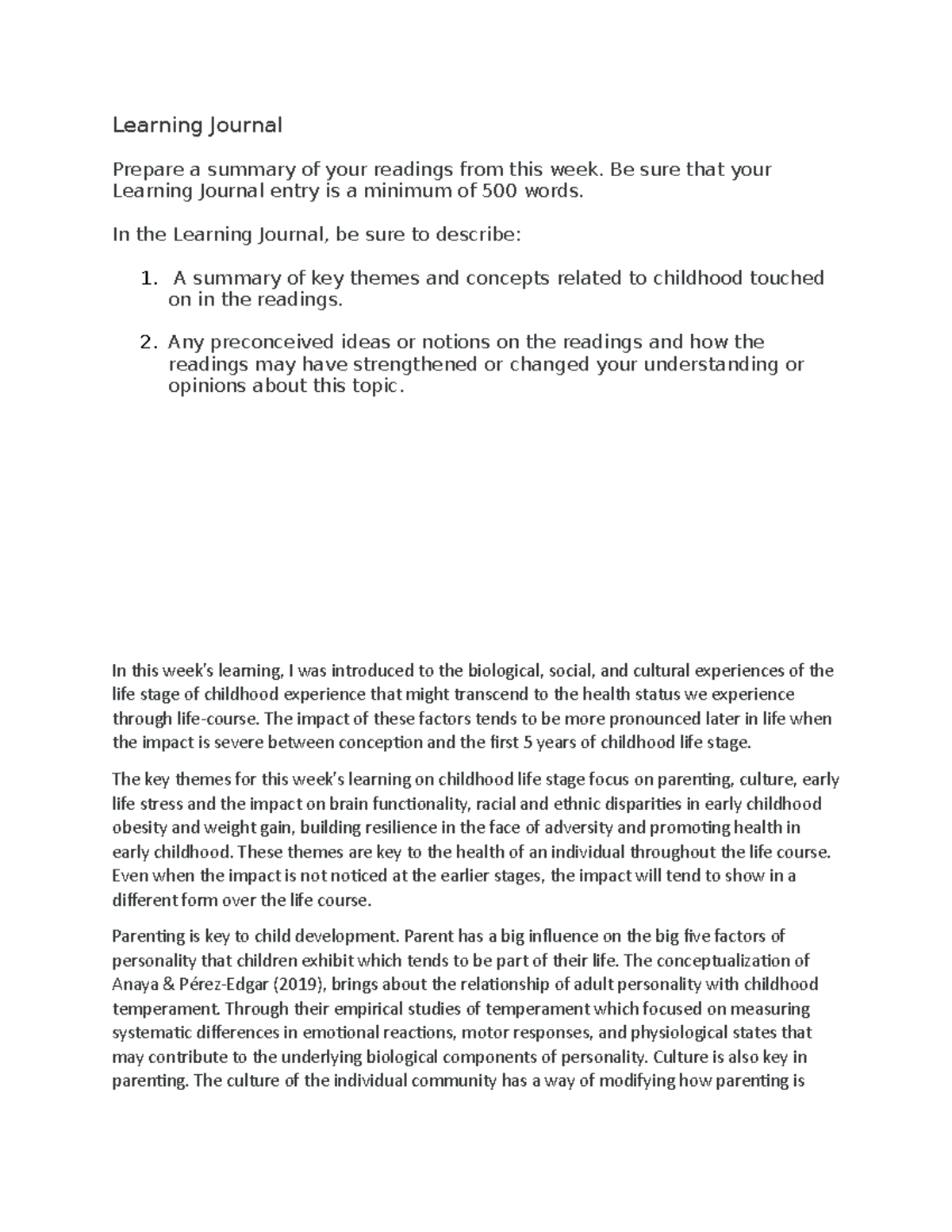 LJ WEEK Three - LEARNING JOURNAL - Learning Journal Prepare a summary ...