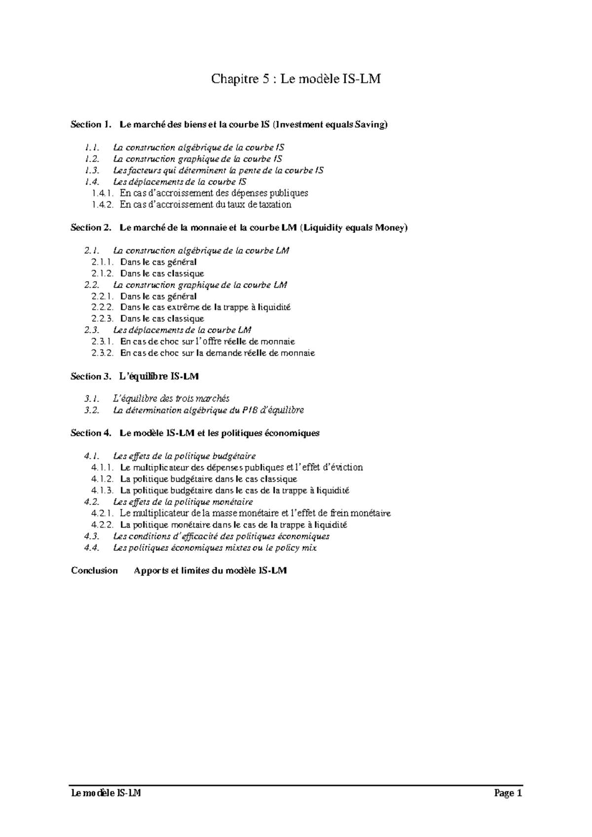 TD 5 - Enonc Ã© + Annexe - cours - Chapitre 5 : Le modèle IS-LM Section 1. Le marché des biens ...