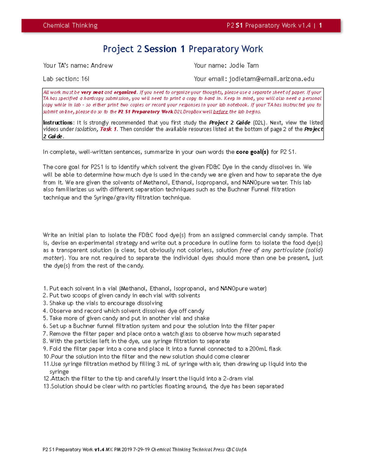 P2 S1 Preparatory Work - arizona All work must be very neat and ...