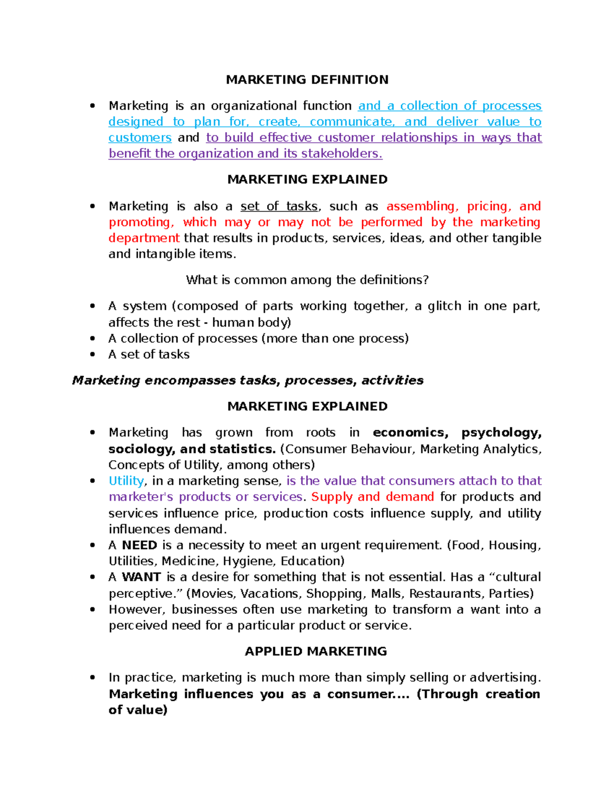 Marketing Definition - Notes - MARKETING DEFINITION Marketing is an ...