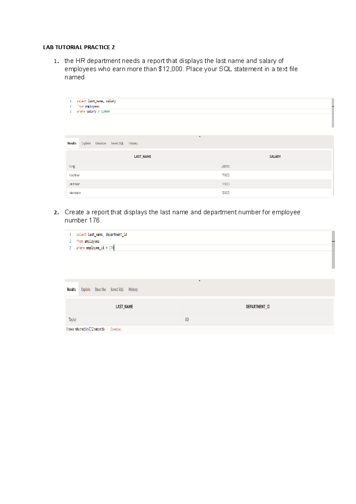 LAB Assignment Practice 2 - LAB TUTORIAL PRACTICE 2 the HR department ...