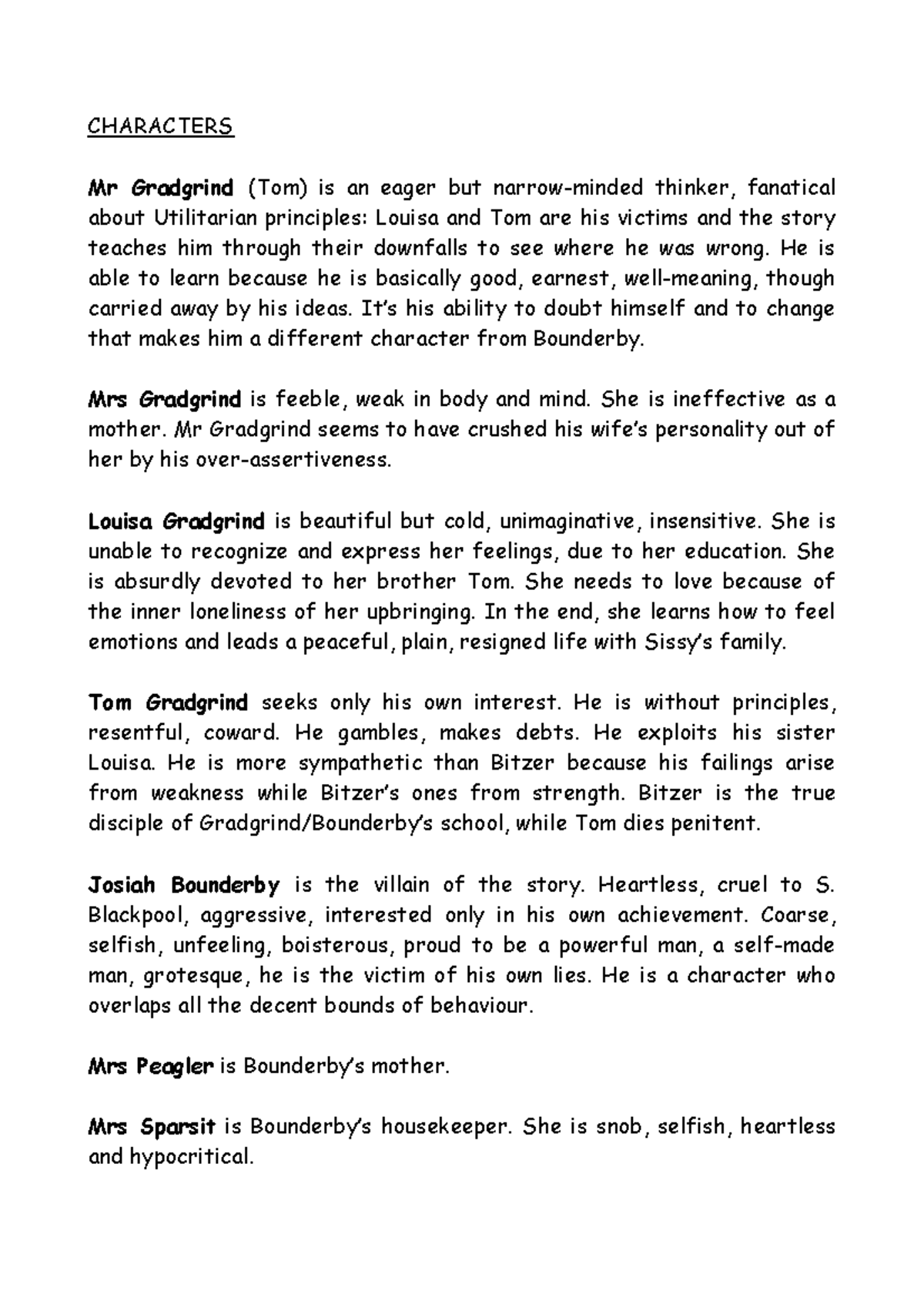 App HARD Times personaggi - CHARACTERS Mr Gradgrind (Tom) is an eager ...