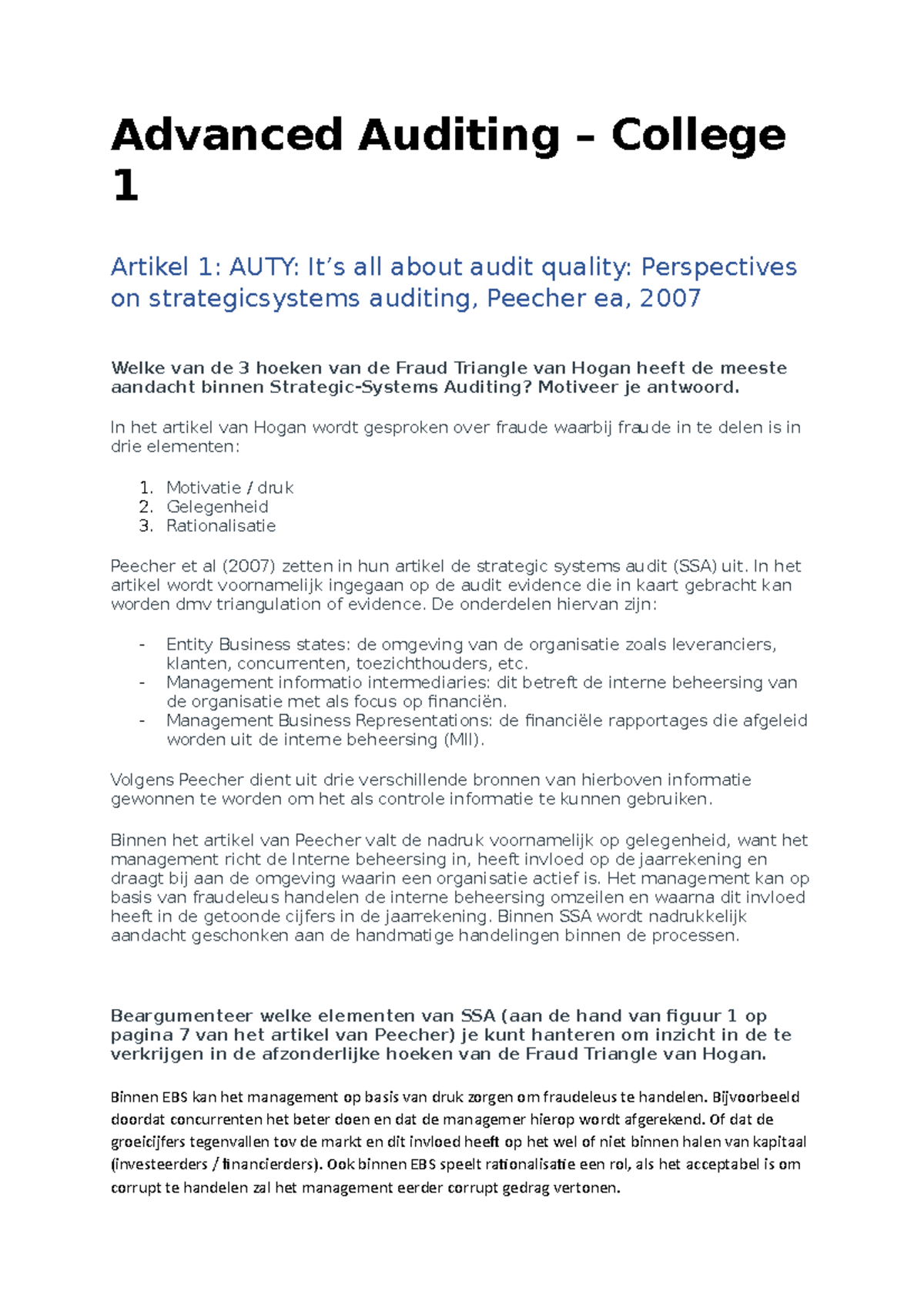 C1 - Advanced Auditing - college 1 - Advanced Auditing – College 1 ...