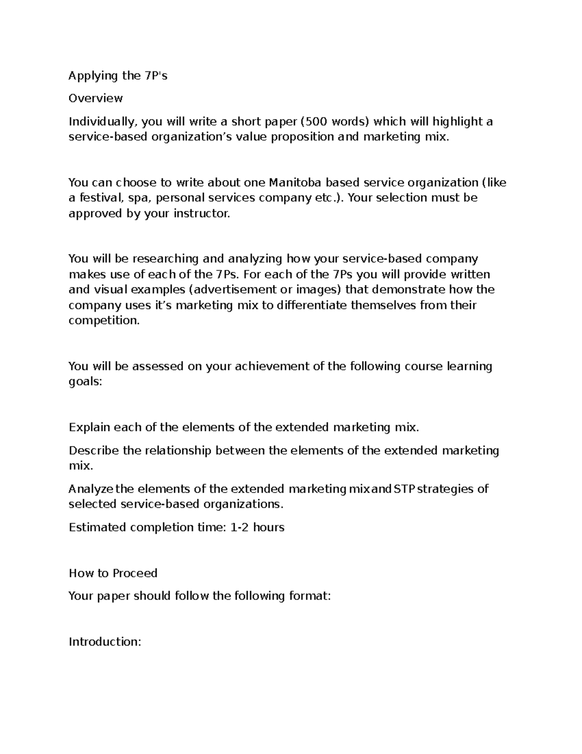 Applying the 7P - zdvxvz - Applying the 7P's Overview Individually, you ...