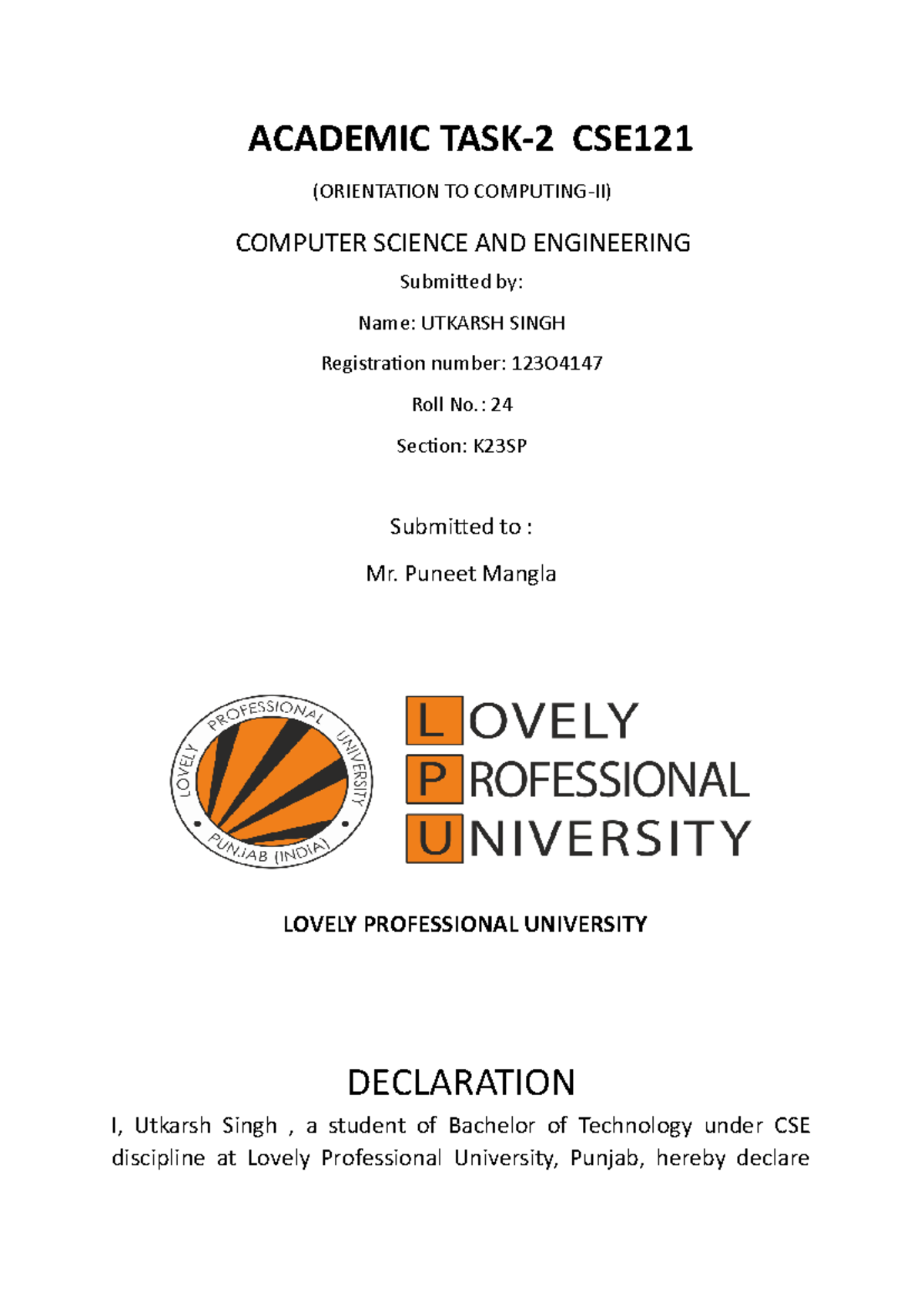 SRS online course platform Ca 1 - ACADEMIC TASK-2 CSE (ORIENTATION TO COMPUTING-II) COMPUTER ...