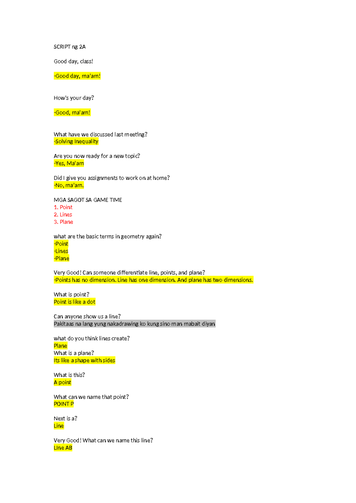 Script-ng-2ca.12 - SCRIPT ng 2A Good day, class! -Good day, ma’am! How ...