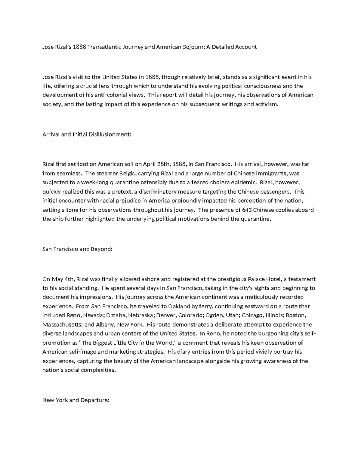 Written report GEC 109 - Life and works of Rizal - Jose Rizal's 1888 ...