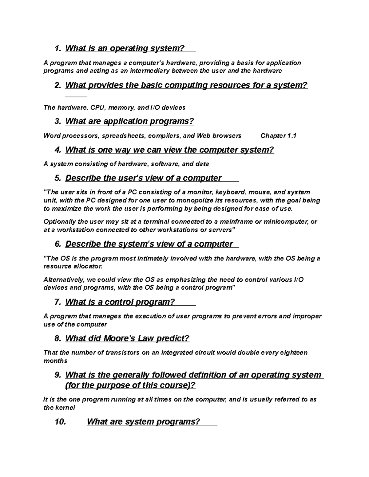 Quizes for C 191 - This document will help you to study for your exam. - 1. What is an operating ...