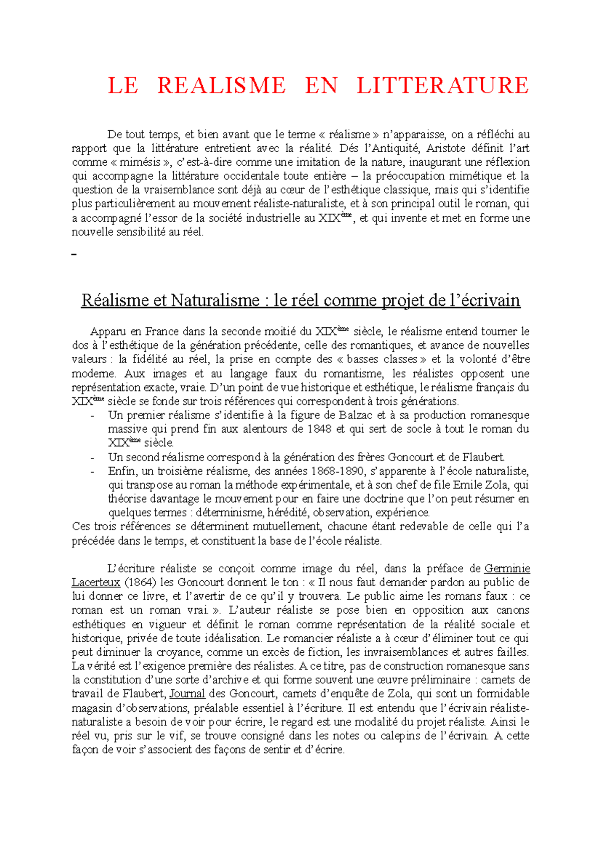 Le réalisme en Littérature - LE REALISME EN LITTERATURE De tout temps ...