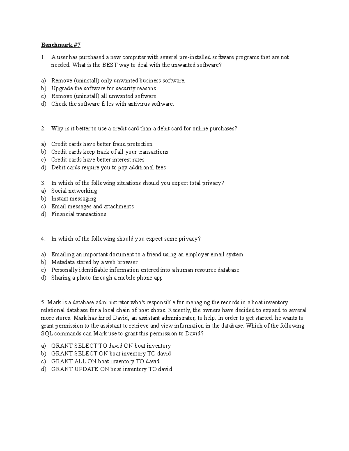 Benchmark #7 Blank - practice itf+ - Benchmark # A user has purchased a ...