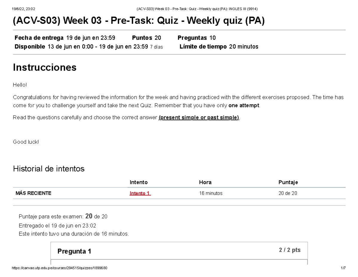 (ACV-S03) Week 03 - Pre-Task Quiz - Weekly quiz (PA) Ingles III (9914) - (ACV-S03) Week 03 ...
