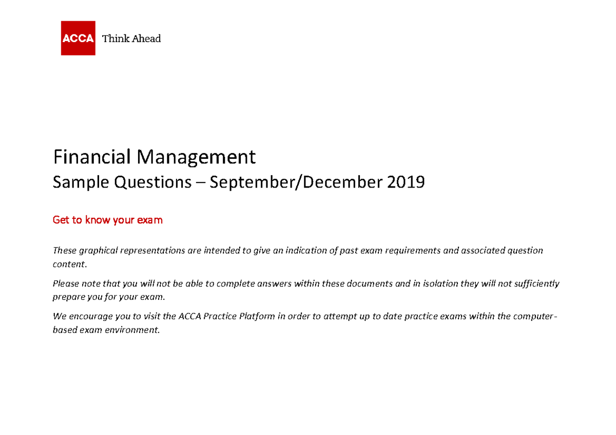 Sept Dec 2019 Question - Financial Management Sample Questions – September/December 2019 Get to ...
