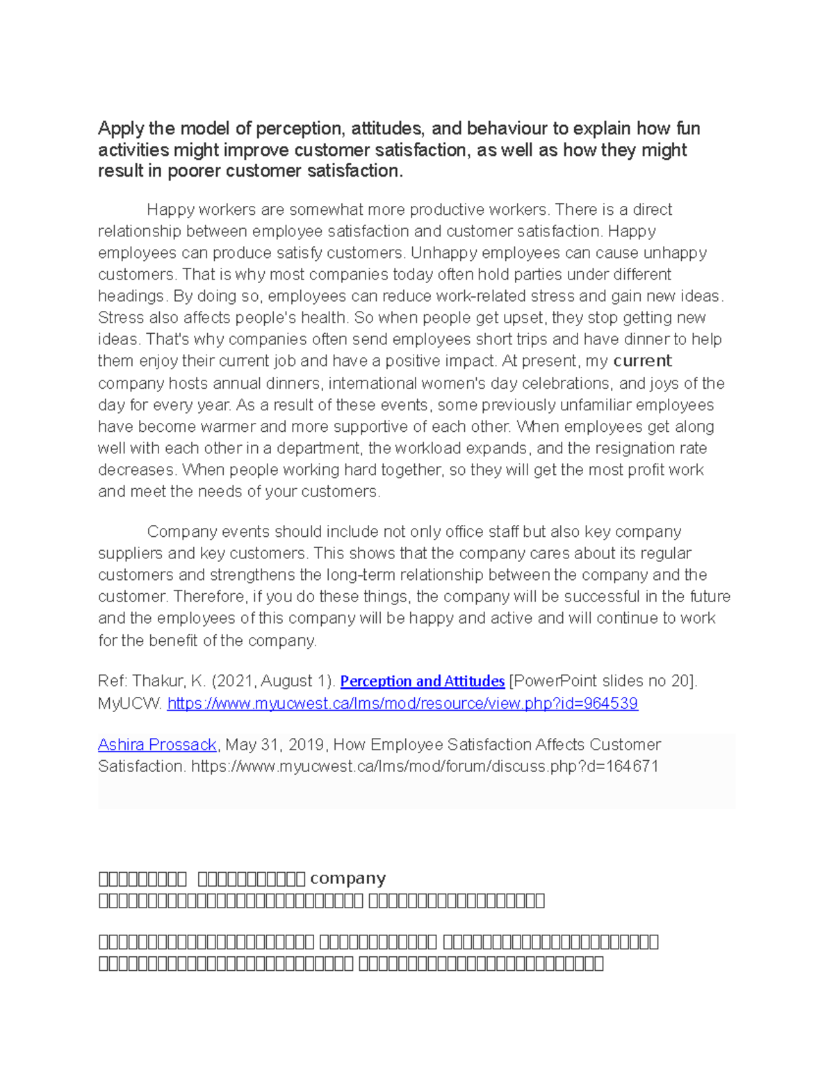 Peer Discussion-Apply the model of perception, attitudes, and behaviour ...