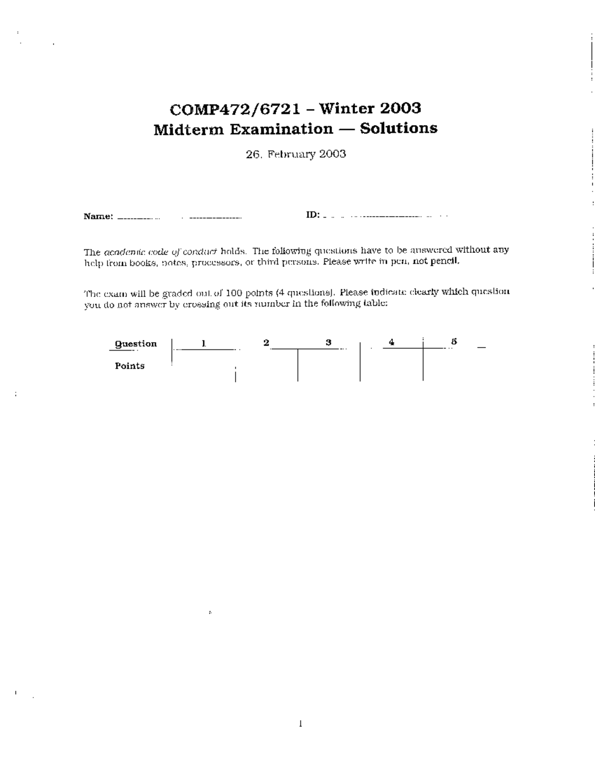 Exam 26 February 2003, questions and answers - COMP 472 - Studocu