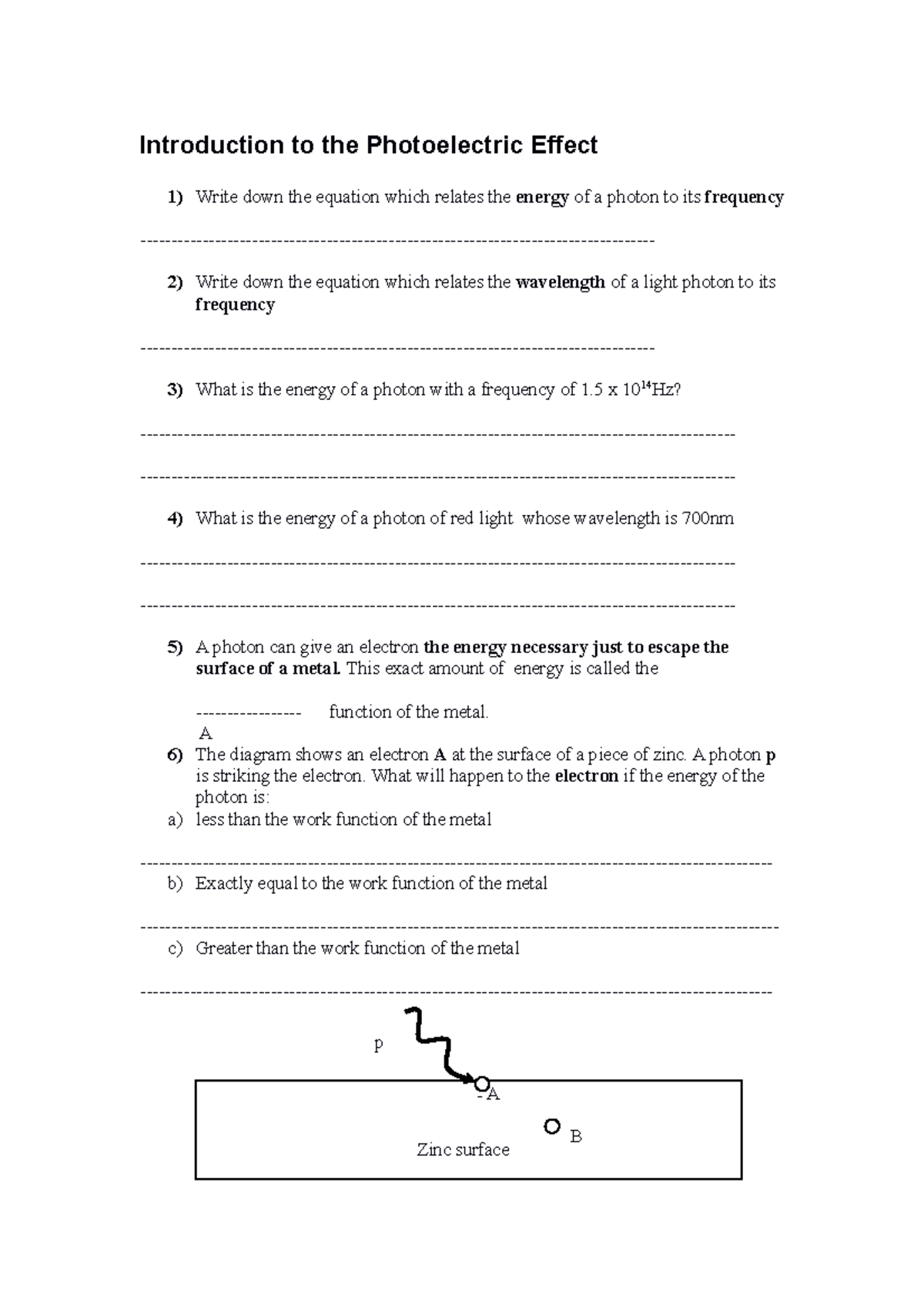Introduction to the Photoelectric Effect - This exact amount of energy ...