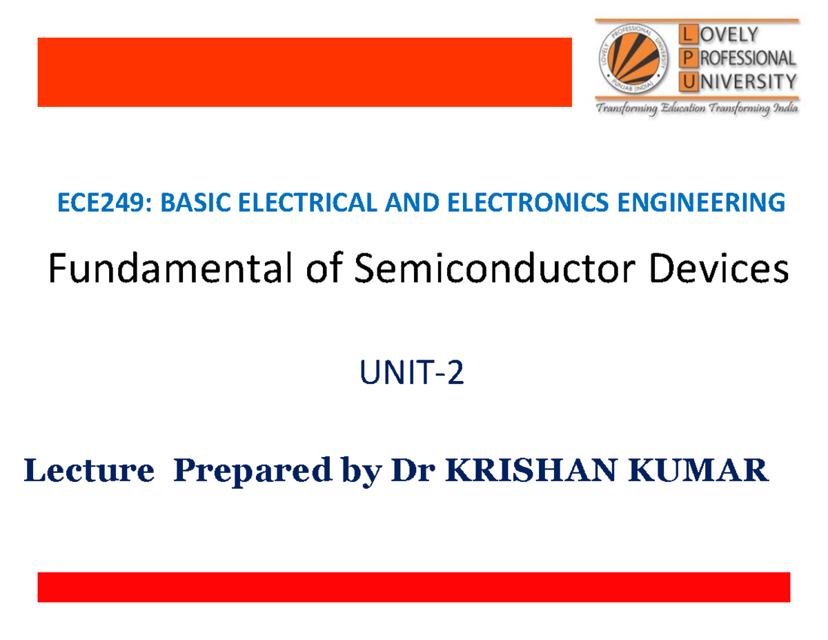 3PPT Mosfet - UNIT- 2 Lecture Prepared by Dr KRISHAN KUMAR Fundamental of Semiconductor Devices ...