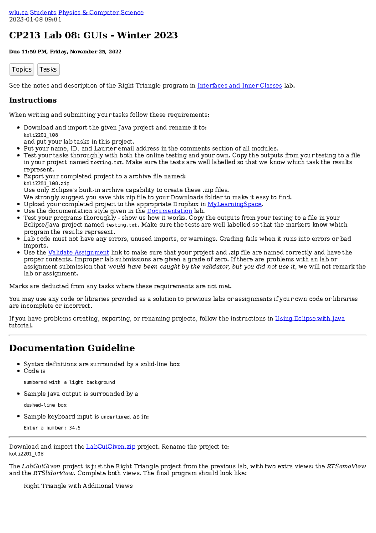 CP213 Lab 08 GUIs - Winter 2023 - wlu Students Physics & Computer Science 2023-01-08 09: CP213 ...