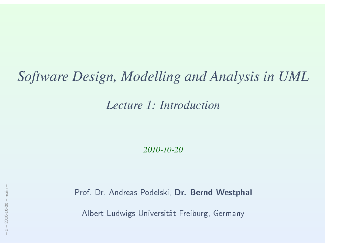 Lecture-2010 1020-1 - Lecture notes 1 - Software Design, Modelling and ...