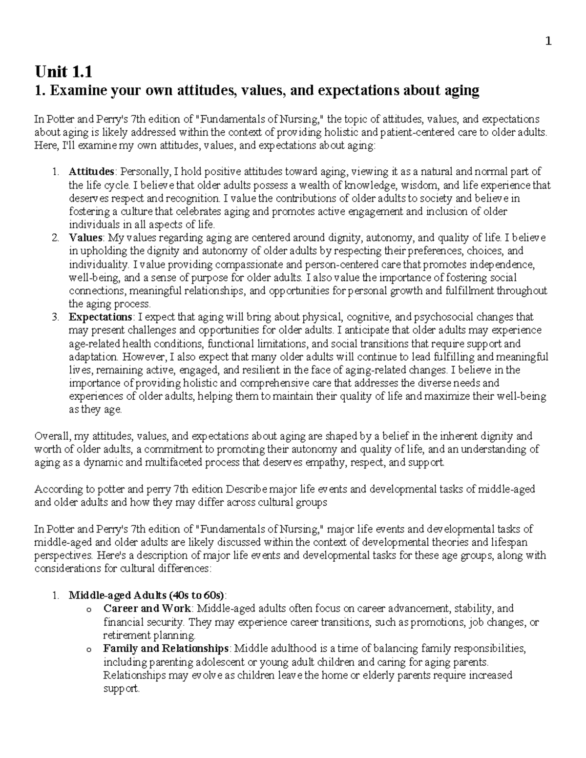 NFDN 1002 Unit 1.1 SLO - SLO - Unit 1. 1. Examine your own attitudes, values, and expectations ...