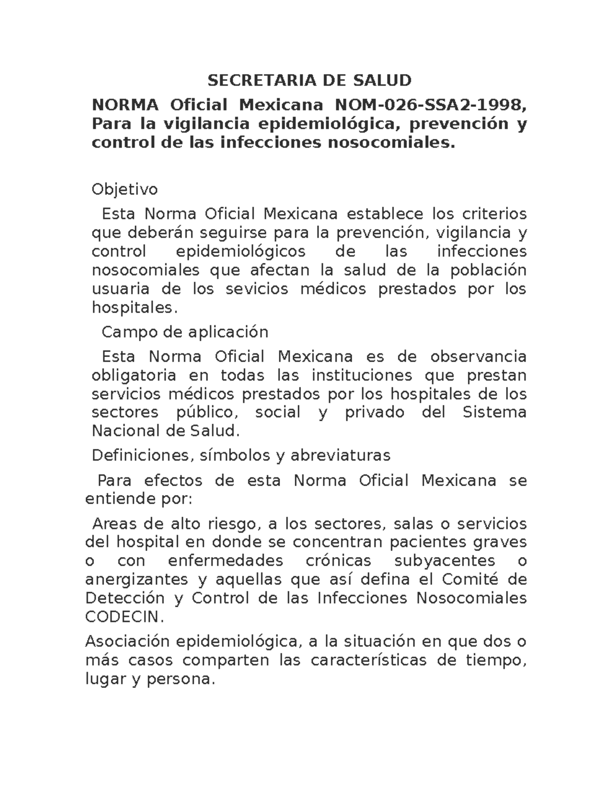 Norma 026 - Sisi - SECRETARIA DE SALUD NORMA Oficial Mexicana NOM-026 ...