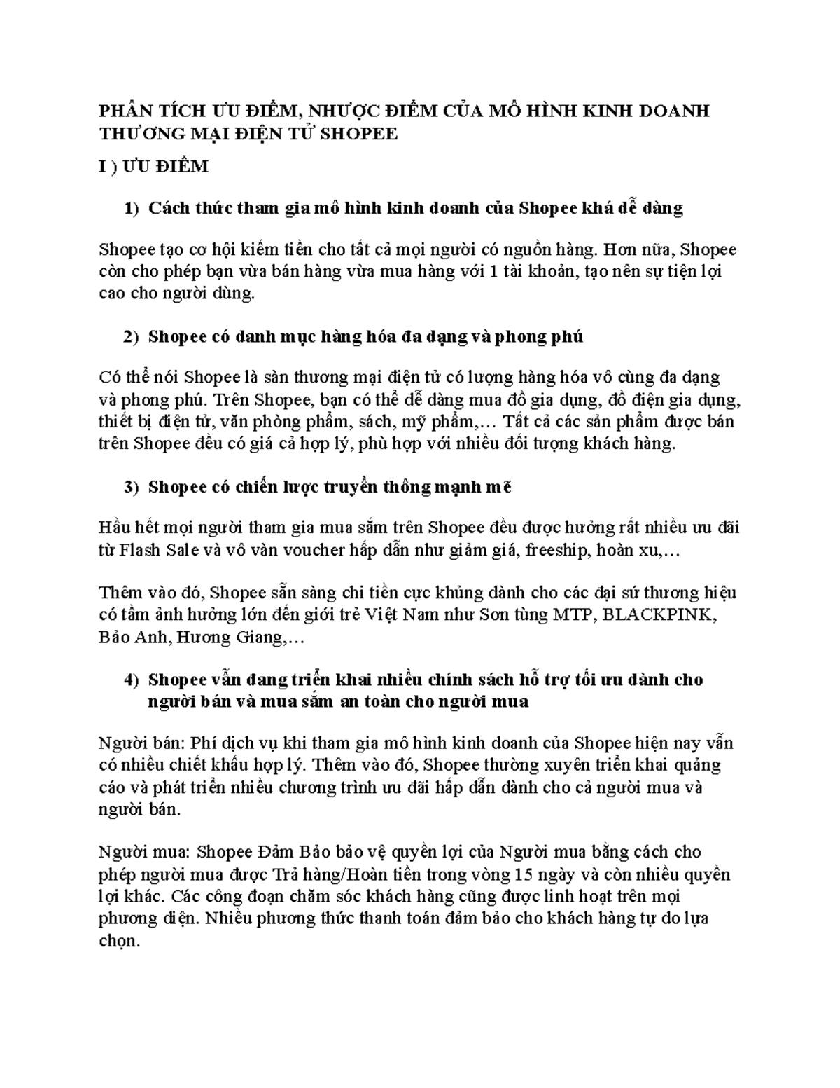 PHÂN TÍCH ƯU ĐIỂM - hghgh - PHÂN TÍCH ƯU ĐIỂM, NHƯỢC ĐIỂM CỦA MÔ HÌNH ...