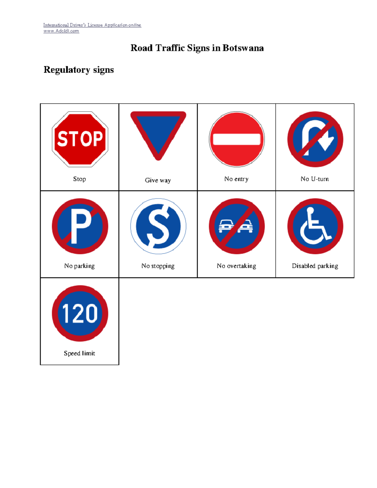 Botswana Road Traffic Signs - International Driver’s License ...